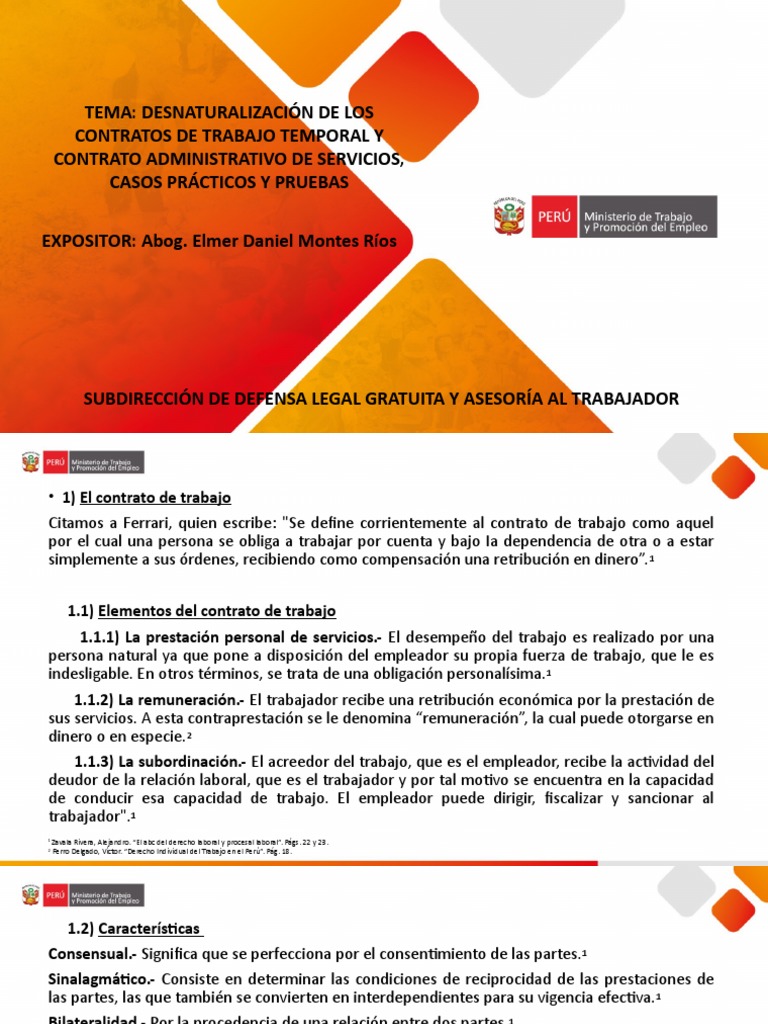 1 Desnaturalización de Los Contratos de Trabajo Temporal y Contrato Administrativo de Servicios ...