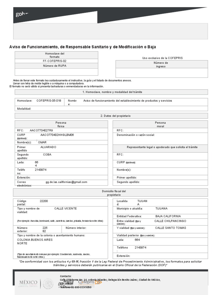 Formato de Aviso de Funcionamiento | PDF | Ambulancia | Alimentos