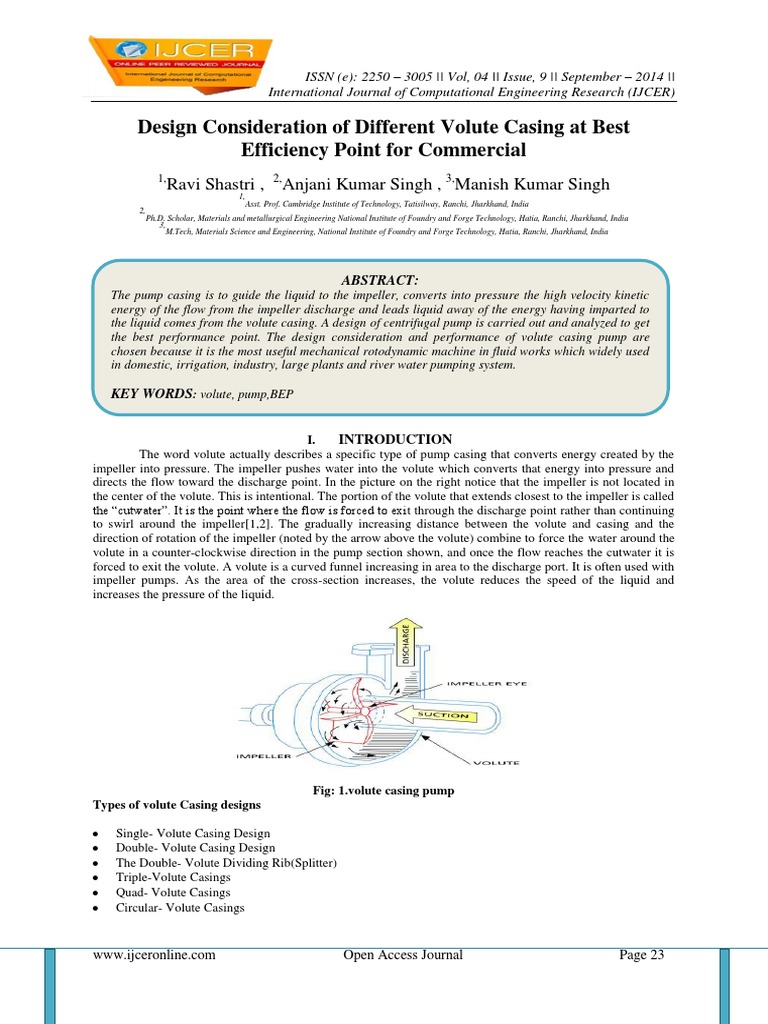 Design Consideration of Different Volute Casing at Best Efficiency ...