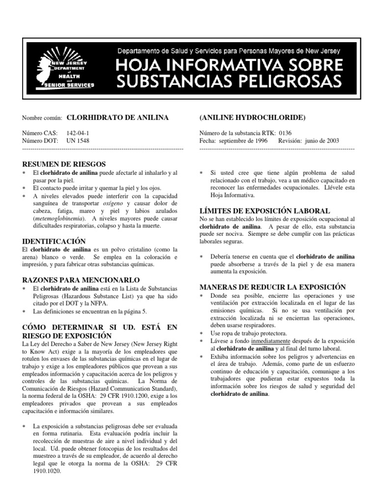 Hoja Informativa De Sustancias Peligrosas Pdf Administración De
