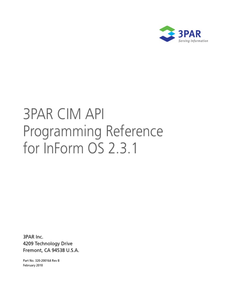3PAR CIM API Programming Reference For InForm OS 2.3.1 - 320 | PDF ...