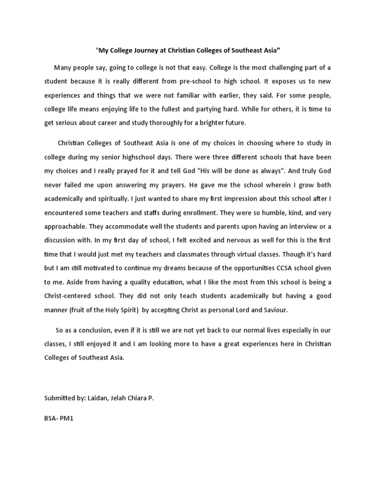 My College Journey at Christian Colleges of Southeast Asia" | PDF