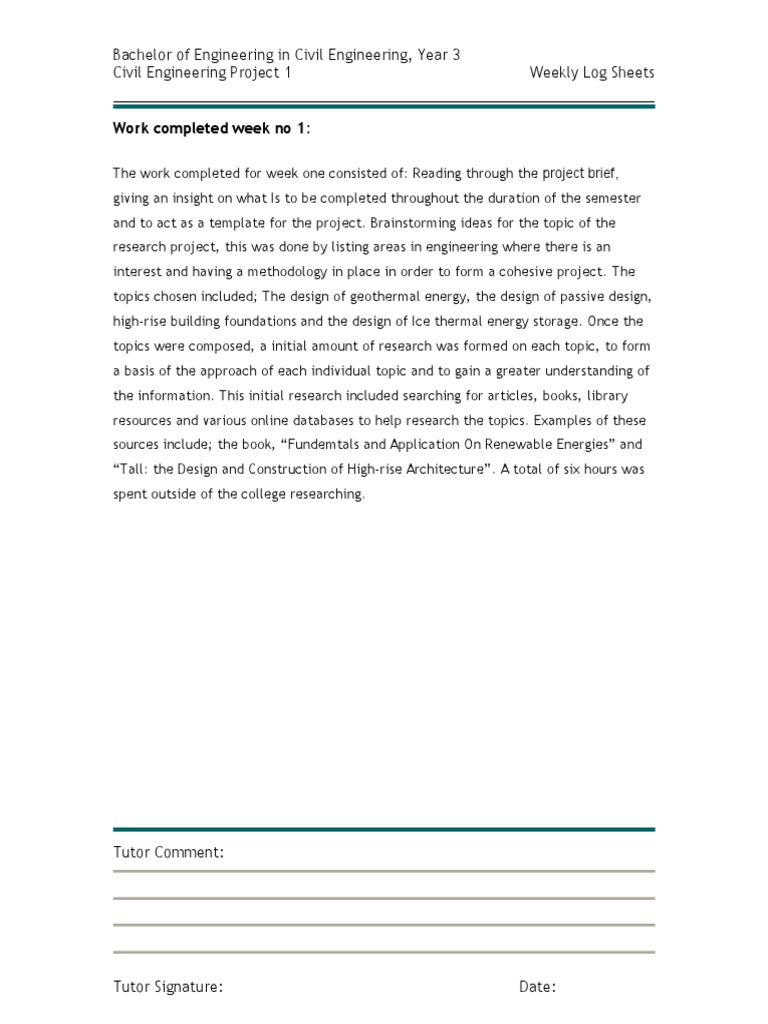 Weekly Log Sheets Template 20-21 | PDF | Design | Geothermal Energy