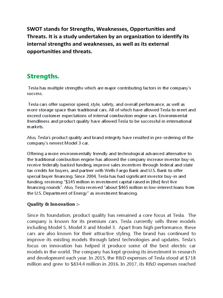 SWOT Presentation | PDF | Car | Electric Vehicle