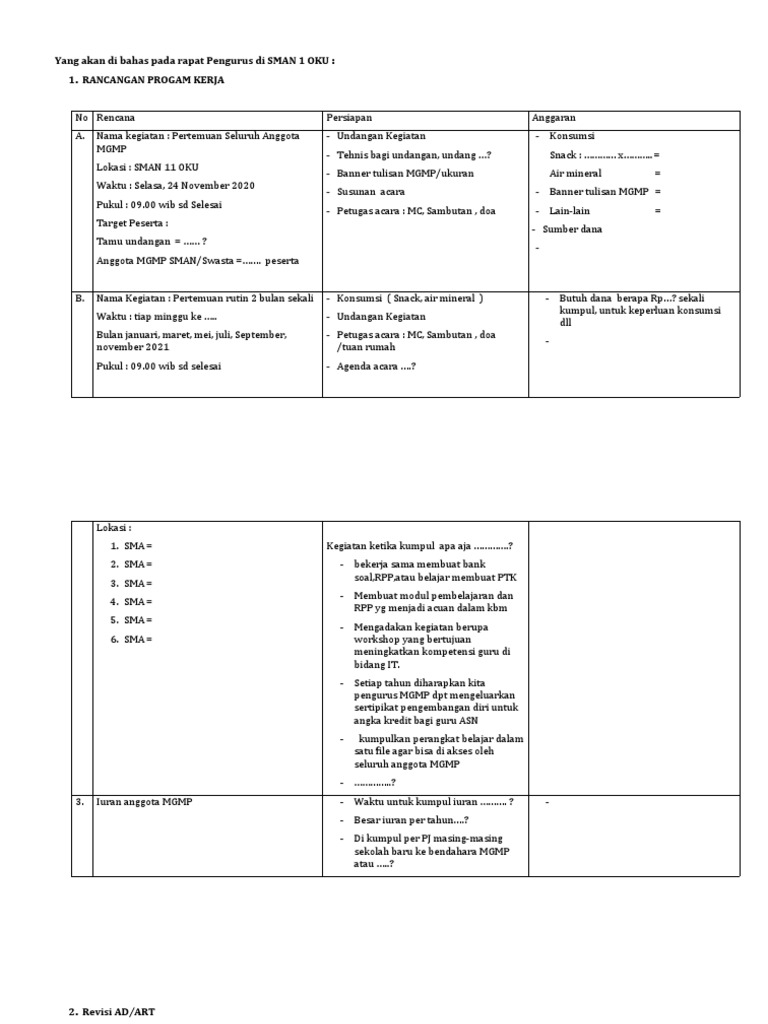 Yang Akan Di Bahas Pada Rapat Pengurus MGMP | PDF