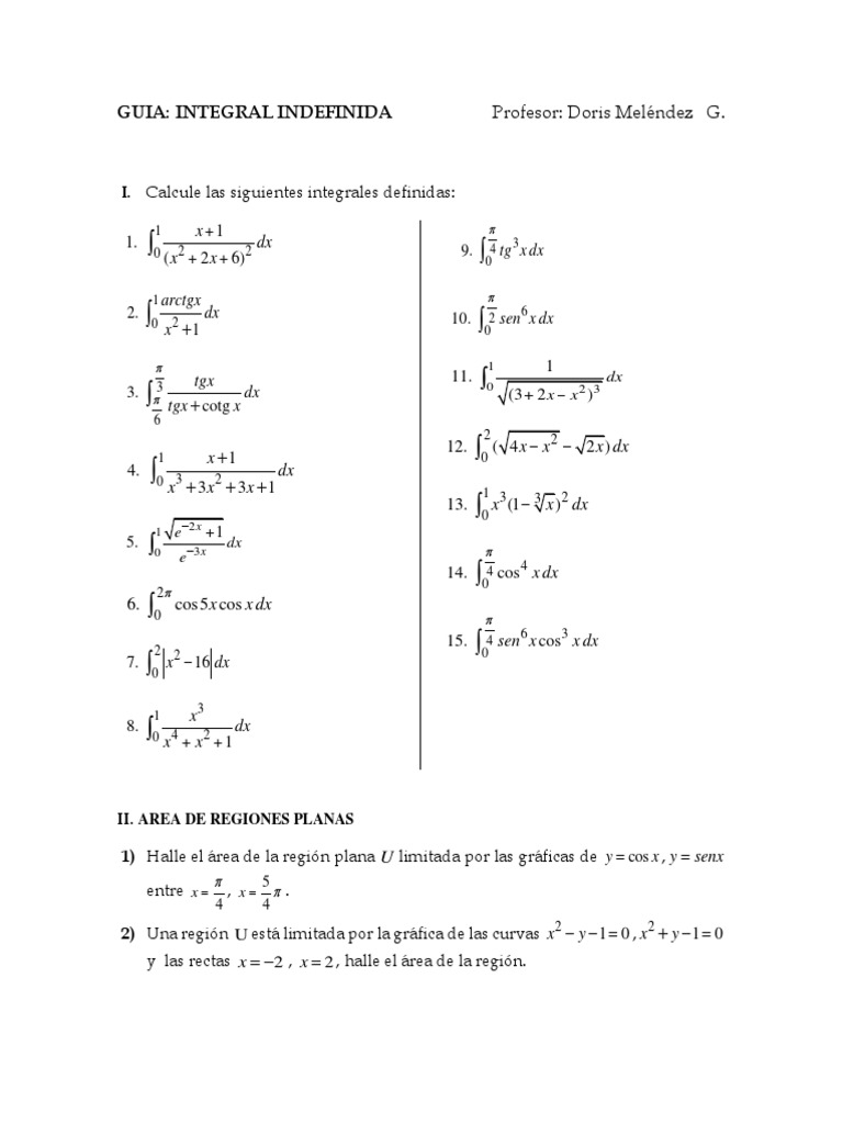 Guia Integral Definida | PDF | Análisis | Geometría