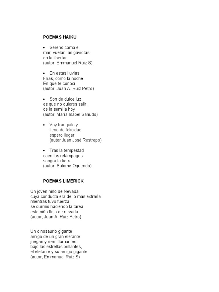 Poemas Haiku y Limerick Castellano | PDF | Clásicos