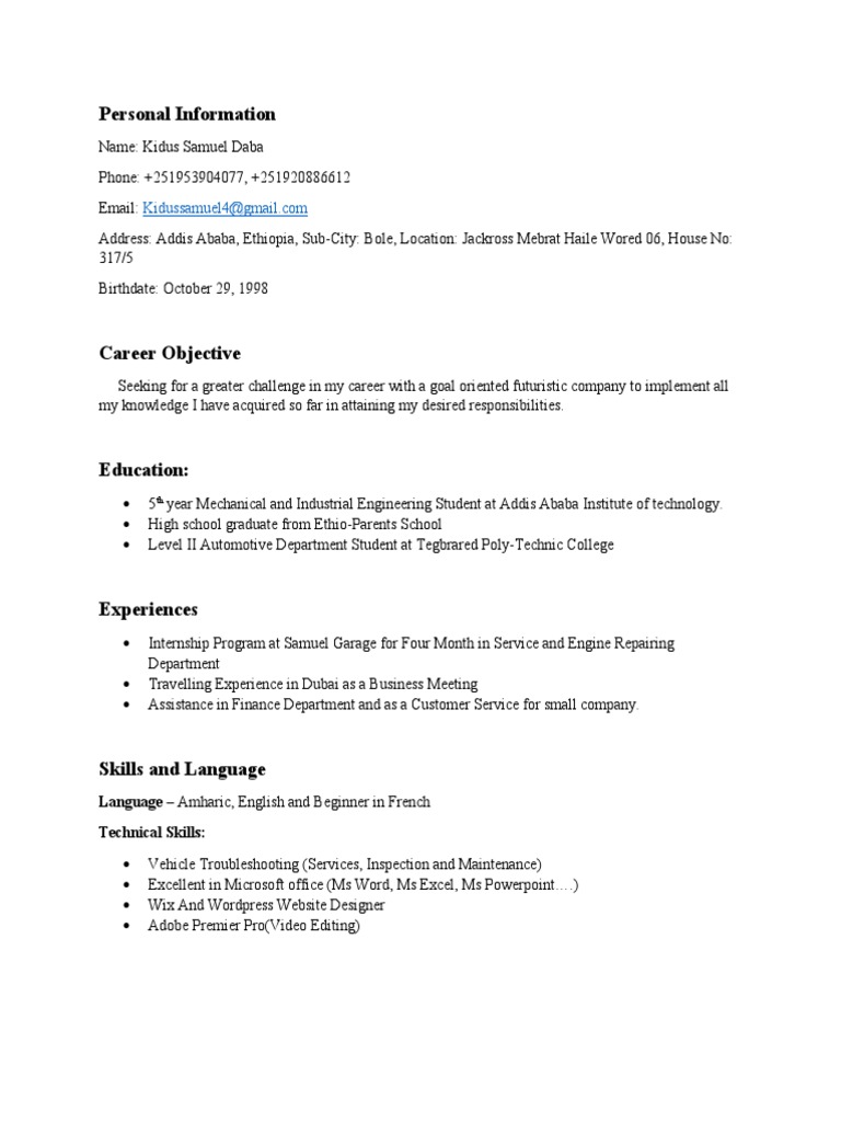 Mechanical Engineering Student Profile | PDF