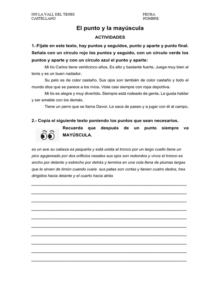 El Punto y La Mayúscula (ACTIVIDADES) | PDF