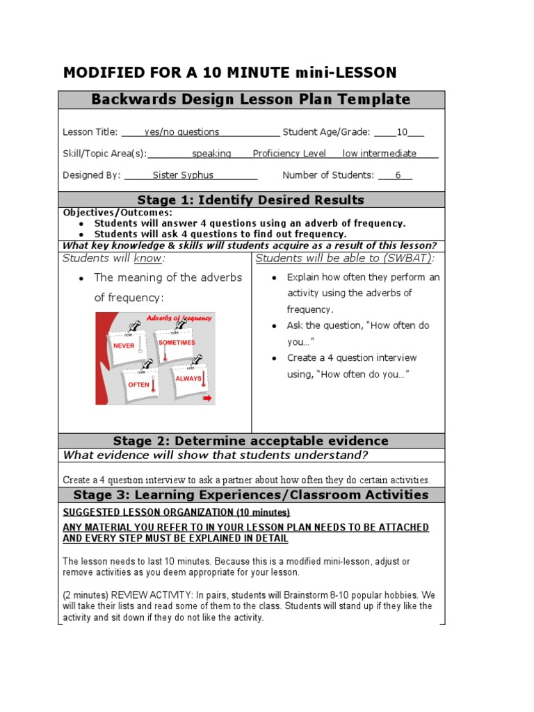 Yes/No Questions Mini-Lesson Plan | PDF | Lesson Plan | Question