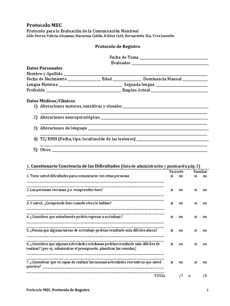 Protocolo MEC PDF | PDF | Ciencia cognitiva | Lingüística