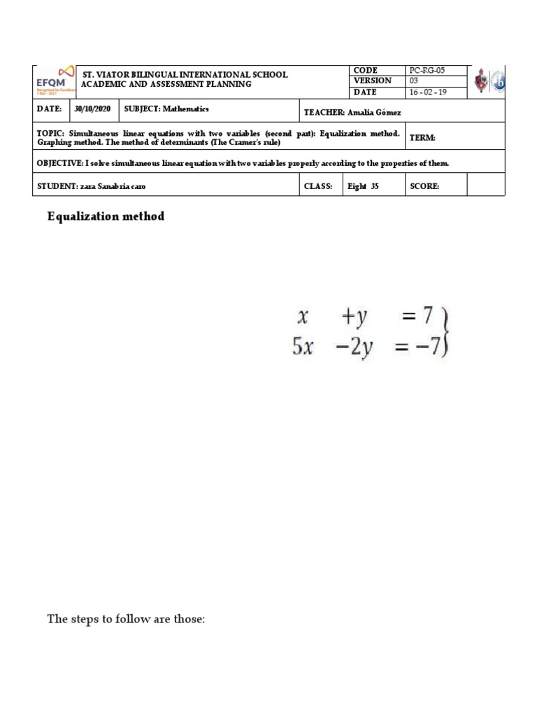Equalization Method: The Steps To Follow Are Those | PDF | Determinant ...