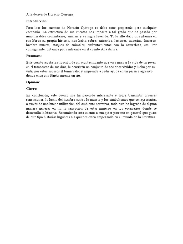 A La Deriva de Horacio Quiroga | PDF | Ficción general