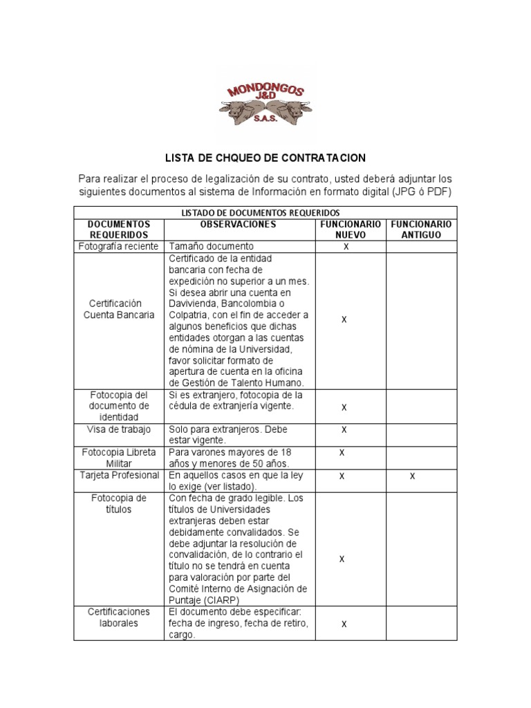 Lista de Chequeo Contratacion Laboral | PDF | Gobierno | Business
