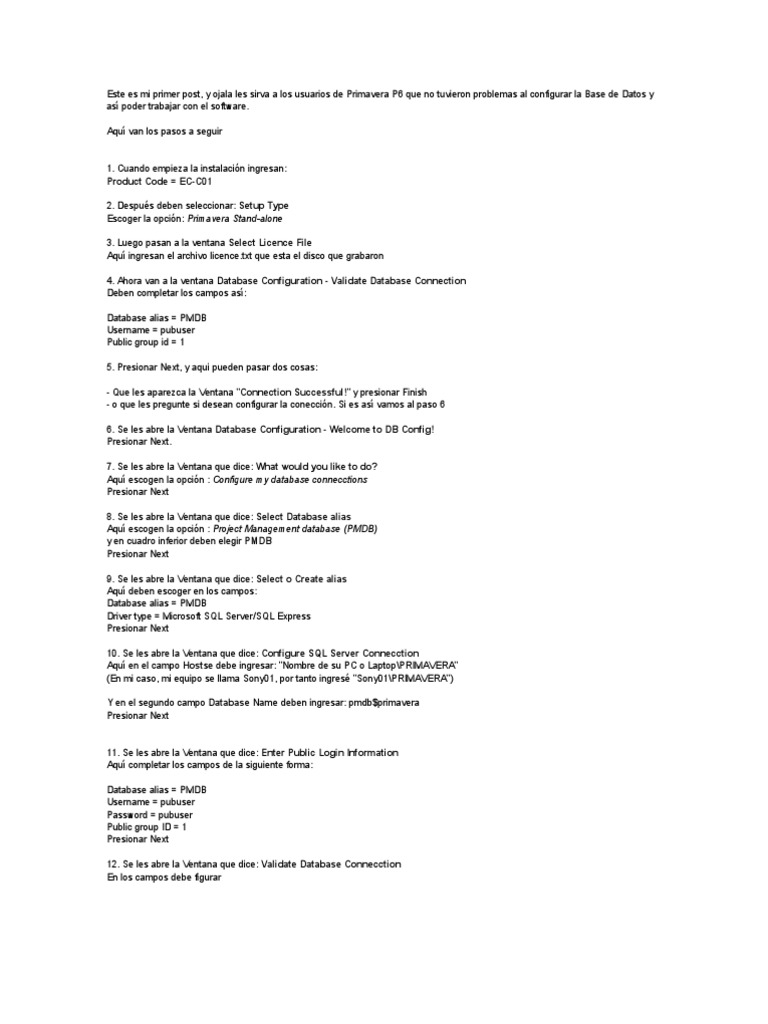 Instalacion PRIMAVERA P6 | PDF | Servidor SQL de Microsoft | Software ...