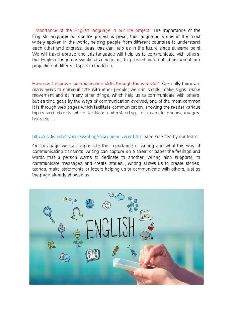 Importance of The English Language in Our Life Project | PDF