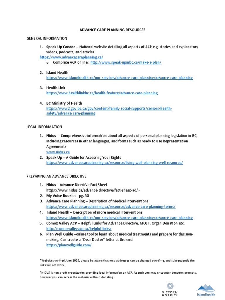 Advance Care Planning Resource List | PDF