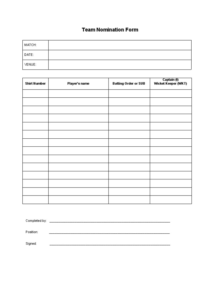 Teams Nomination Form | PDF