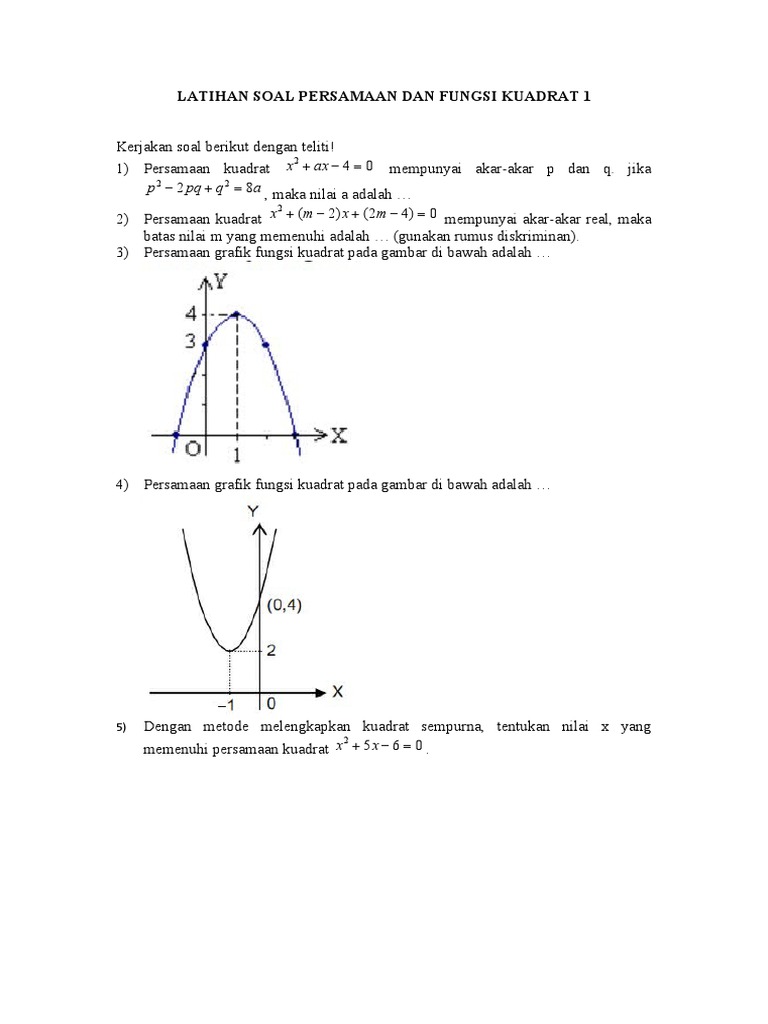 Latihan Soal Persamaan Dan Fungsi Kuadrat 1 | PDF