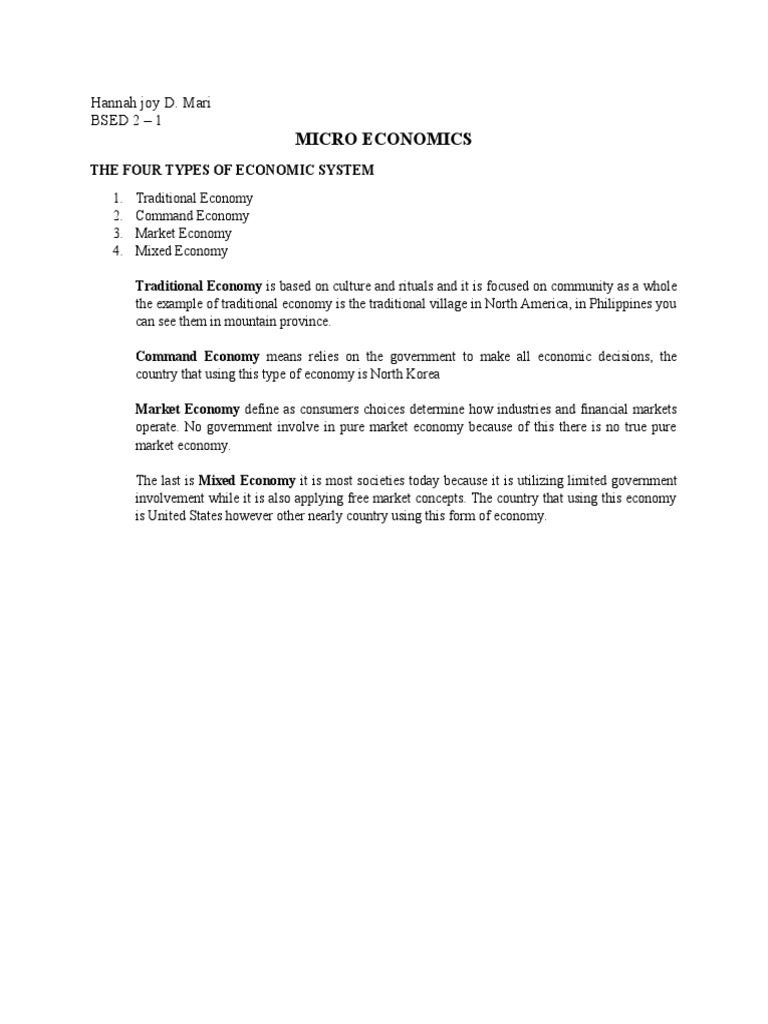 4 Types of Economic System | PDF