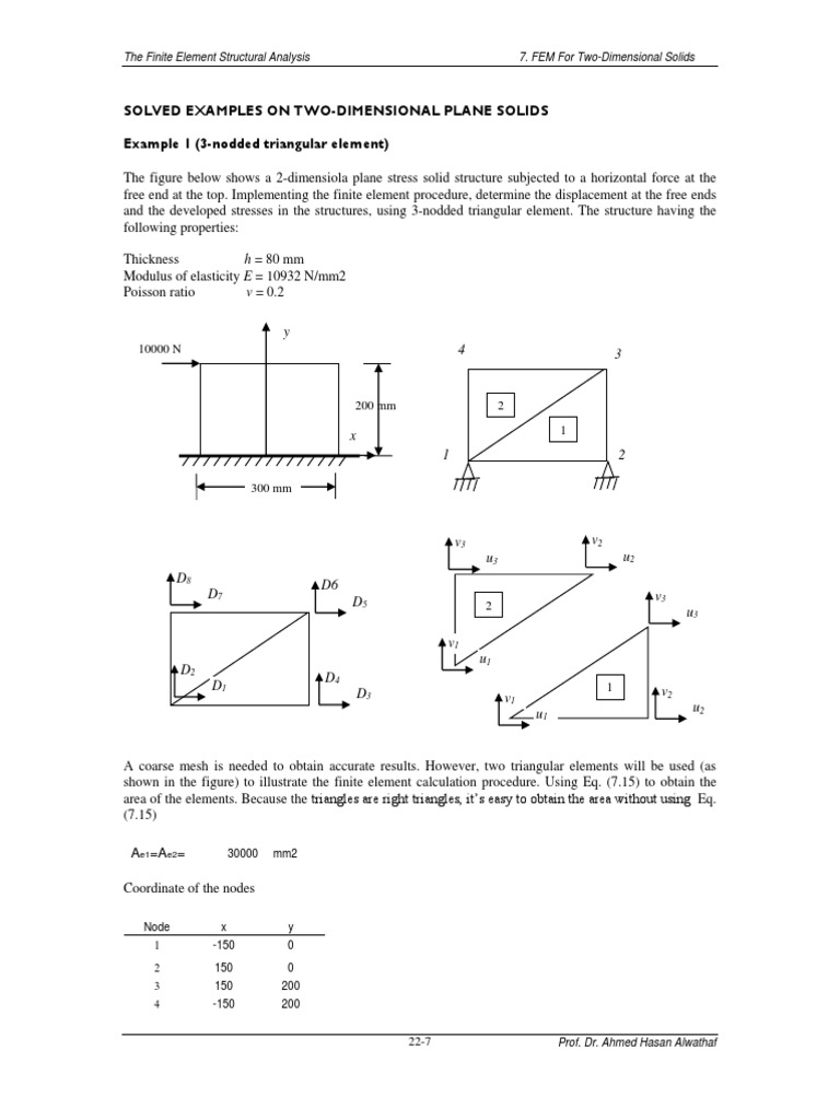 CH7 Solved Examples On 2D Plane Solids - v2-1 | PDF | Finite Element Method | Structural Analysis