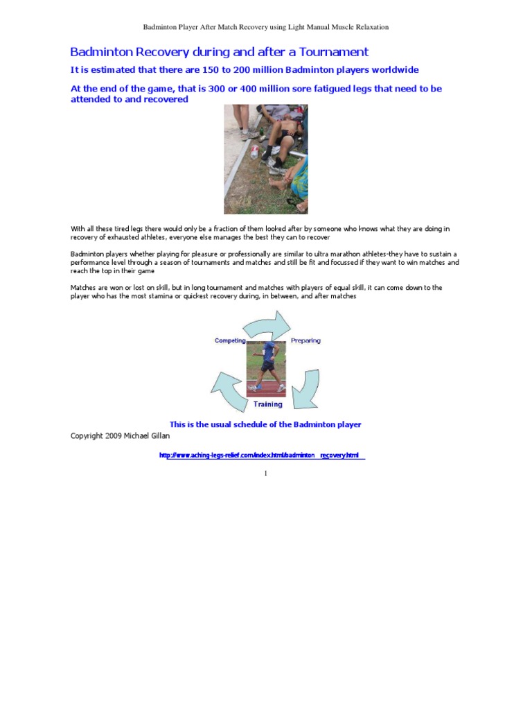 Badminton Self Service Recovery | PDF | Massage | Oxygen
