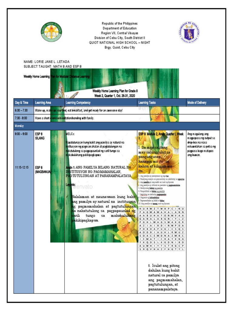 Weekly Home Learning Plan for Grade 8 | PDF | Factorization ...