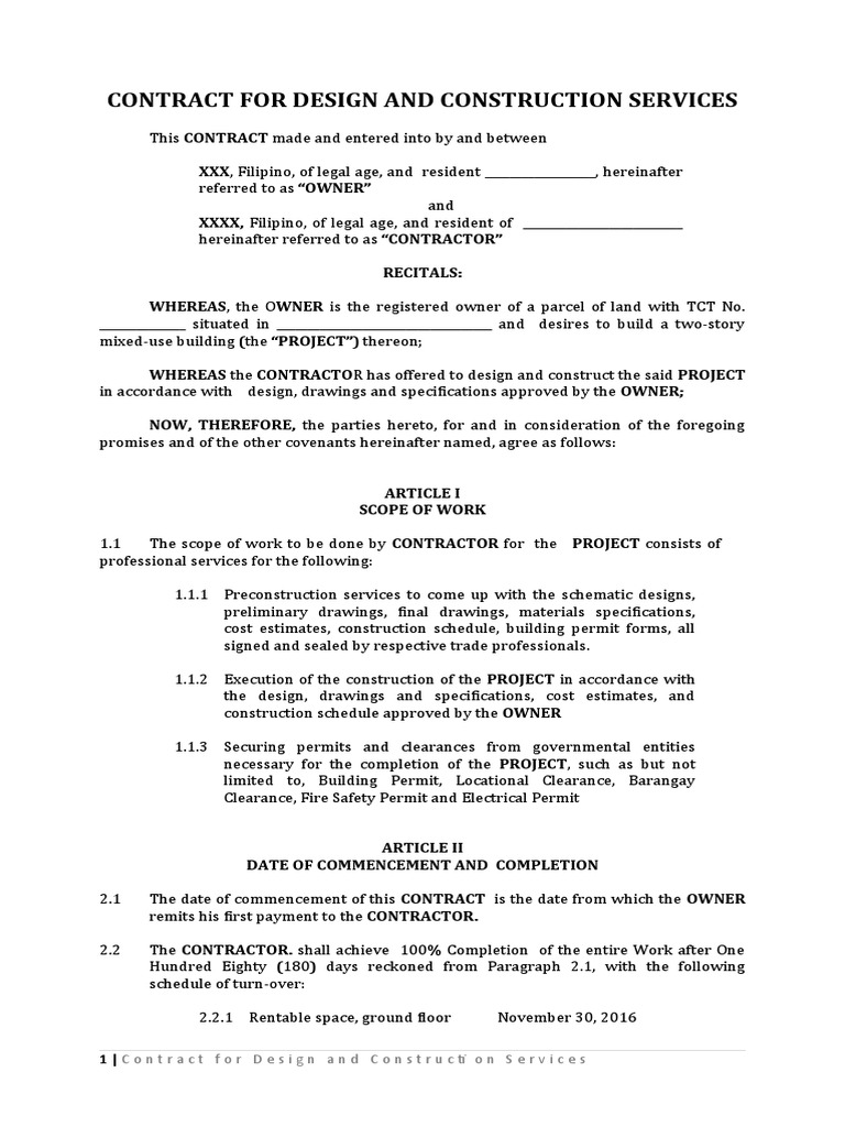 CONSTRUCTION AGREEMENT-template | PDF