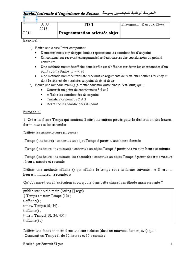 TD1 Programmation Orientée Objet | PDF | Programmation informatique ...