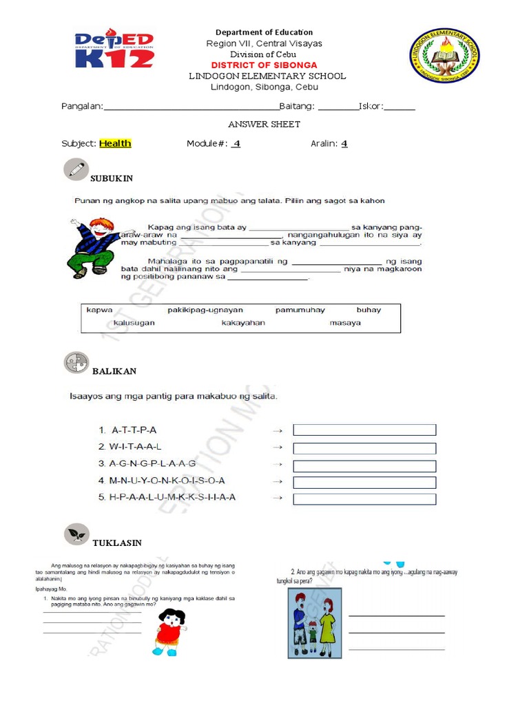 Answer-Sheet-Health Week4 | PDF