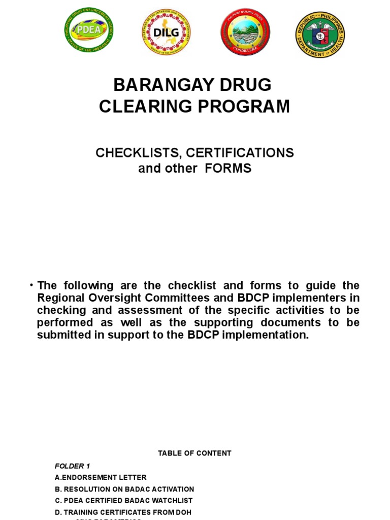 Barangay Drug Clearing Program: Checklists, Certifications and Other ...