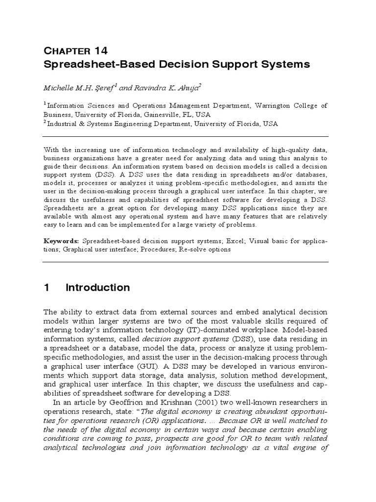 C 14 Spreadsheet-Based Decision Support Systems: Hapter | Download Free PDF | Visual Basic For ...