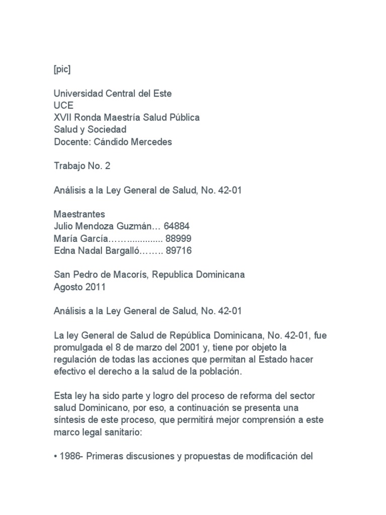 Resumen Ley 42-01 | PDF | Sistema de salud | República Dominicana