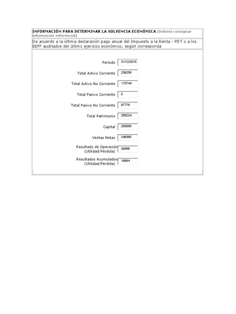 Información para Determinar La Solvencia Económica - Osce 2016 | PDF