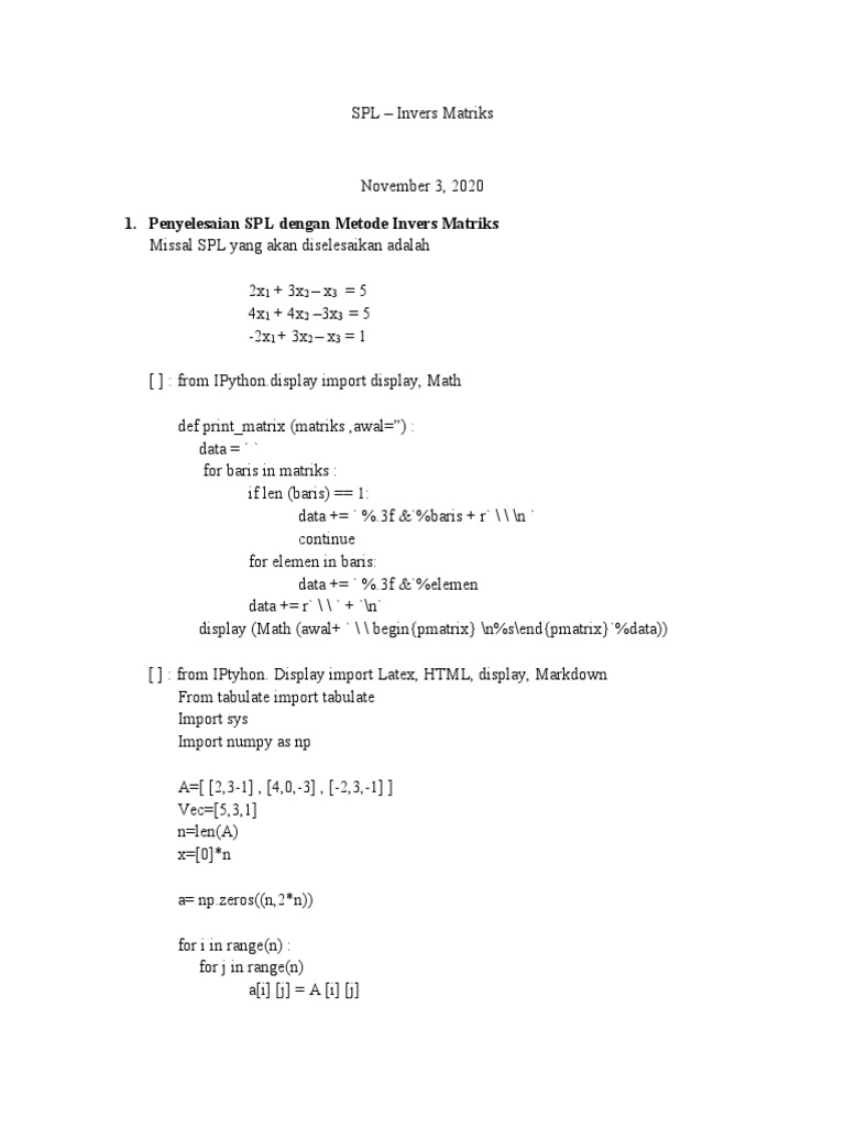 Penyelesaian SPL Dengan Metode Invers Matriks | PDF
