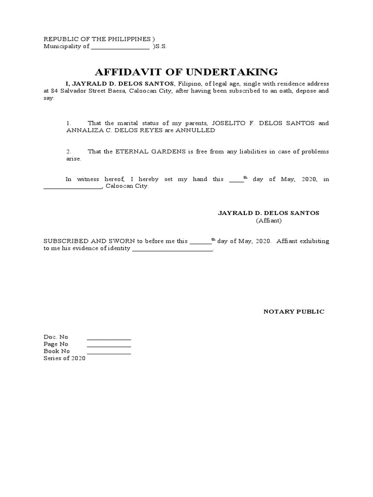 Affidavit of Undertaking | PDF
