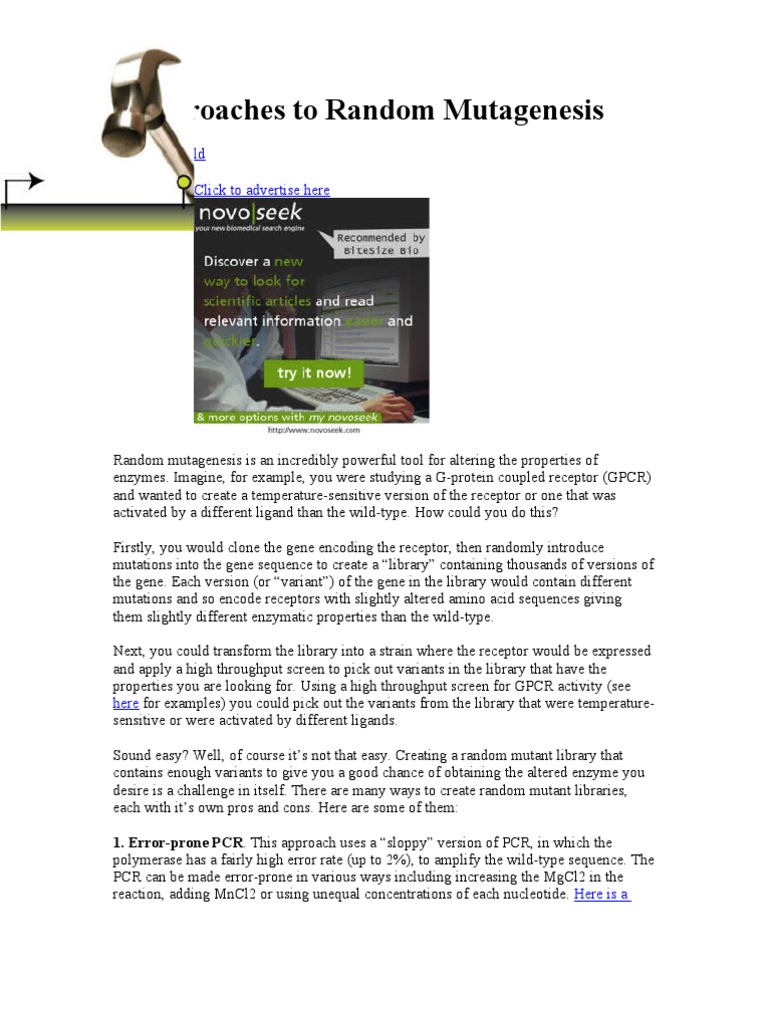 8 Approaches To Random Mutagenesis | PDF | Primer (Molecular Biology ...
