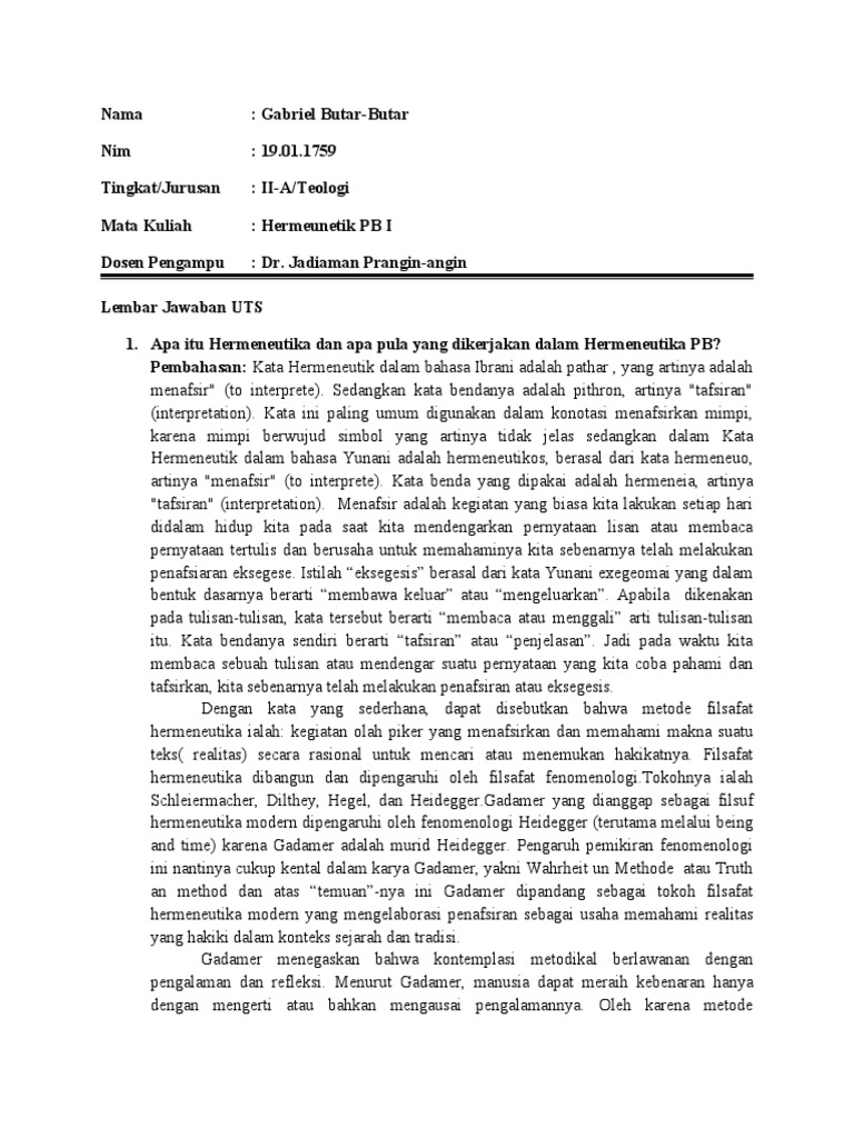 UTS - Hermen PB - Gabriel Butar-Butar | PDF | Filsafat