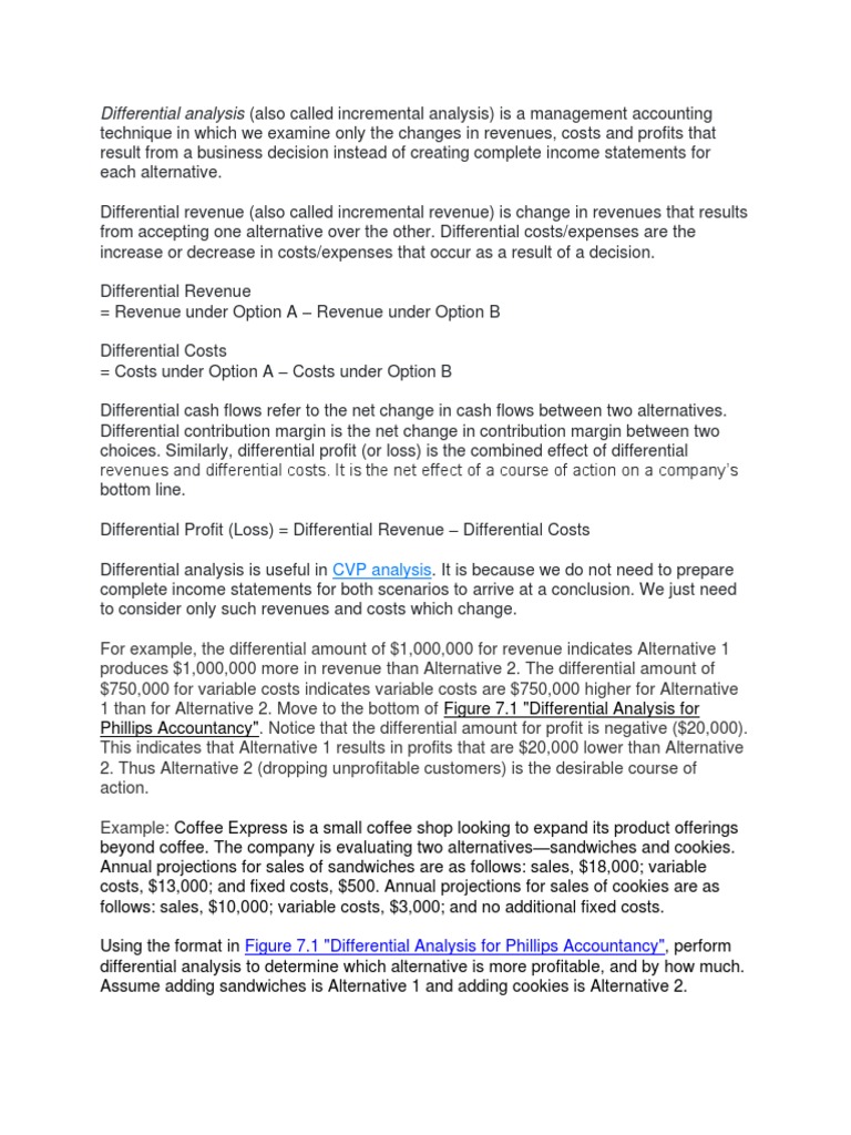 Differential Analysis (Also Called Incremental Analysis) Is A ...