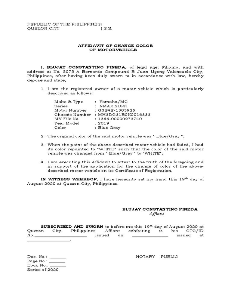 Affidavit of Change Color | PDF Affidavit of Change Color | PDF