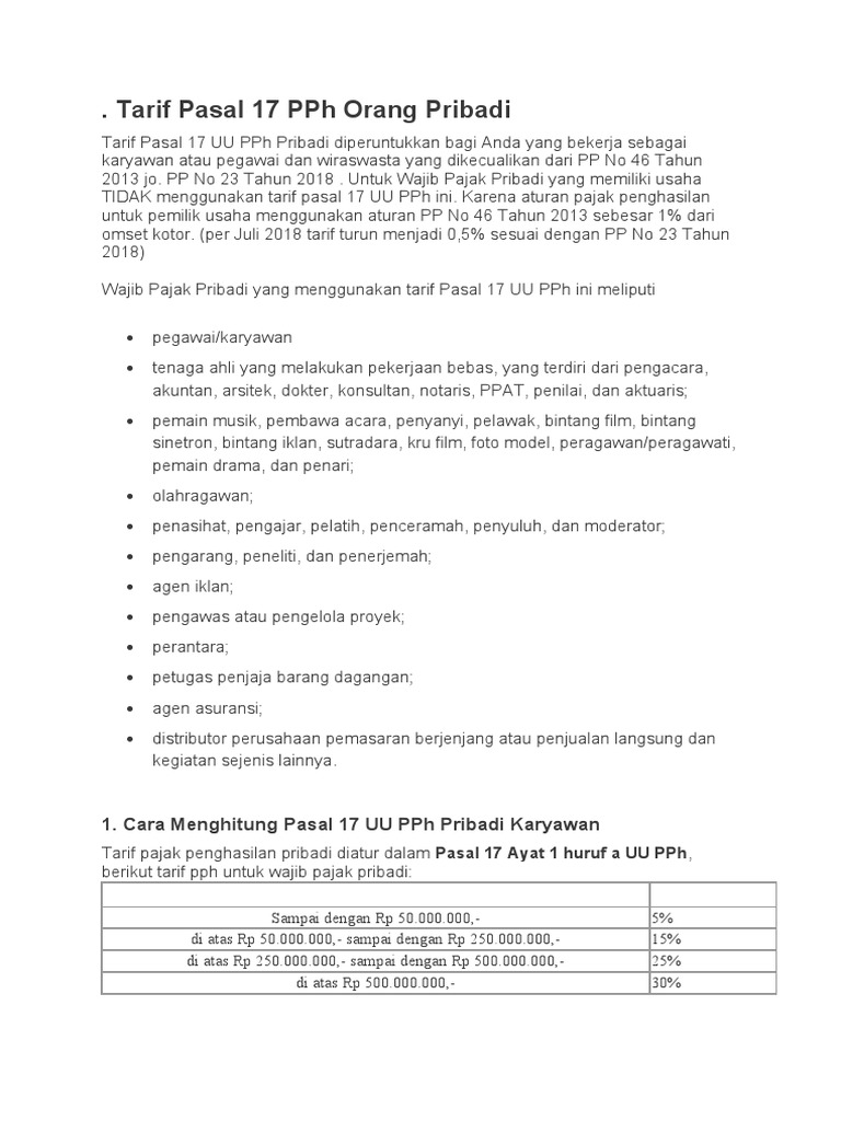 Tarif Pasal 17 PPH Orang Pribadi | PDF