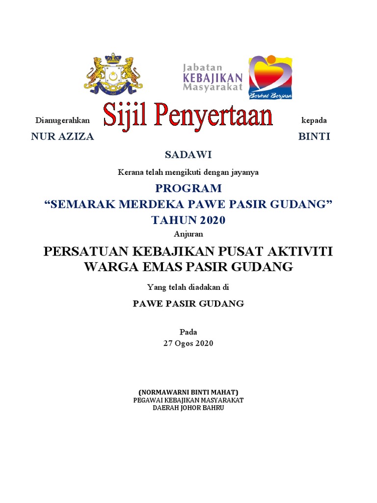 Layout Penuh Sijil Penyertaan & Penghargaan | PDF