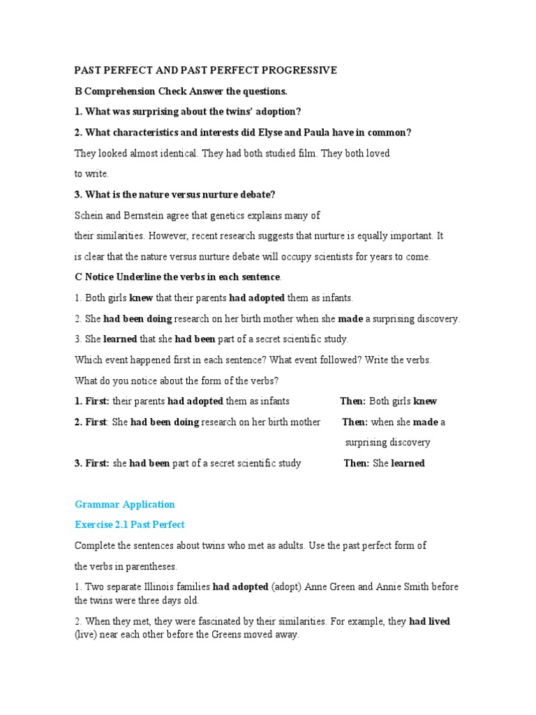 Past Perfect vs. Past Perfect Progressive | PDF | Nature Versus Nurture ...