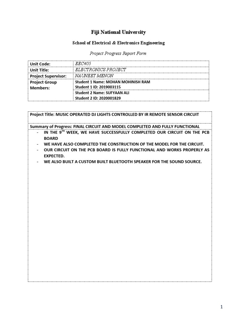 Project Progress Report Form 5 | PDF