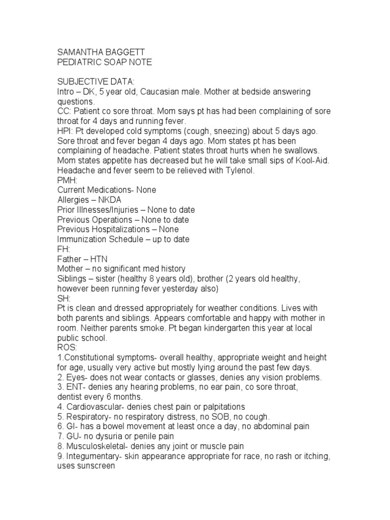 Pediatric Soap Note | PDF | Medical Specialties | Diseases And Disorders