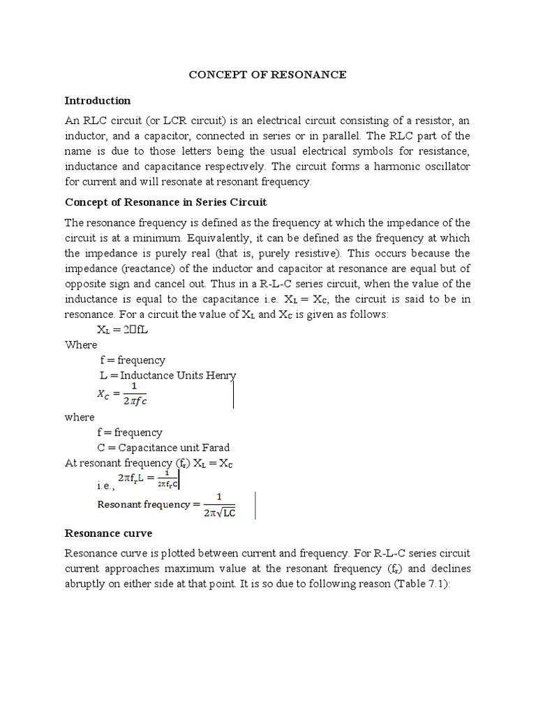 The Concept of Resonance | PDF | Electrical Impedance | Inductor