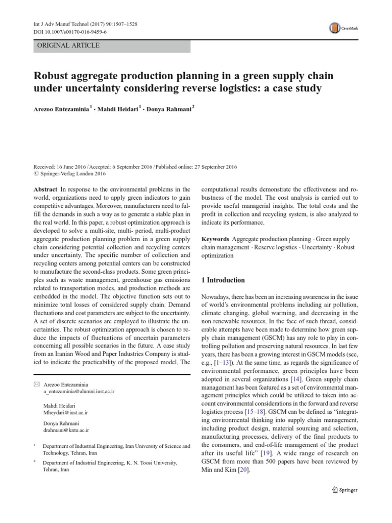 Robust Aggregate Production Planning in A Green Supply Chain Under Uncertainty Considering ...