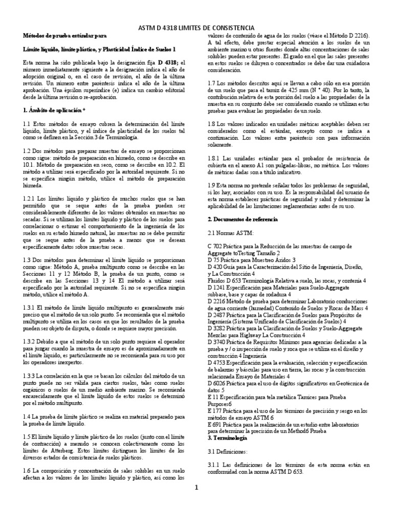 Astm D4318 Limites de Consistencia | PDF | El plastico | Suelo