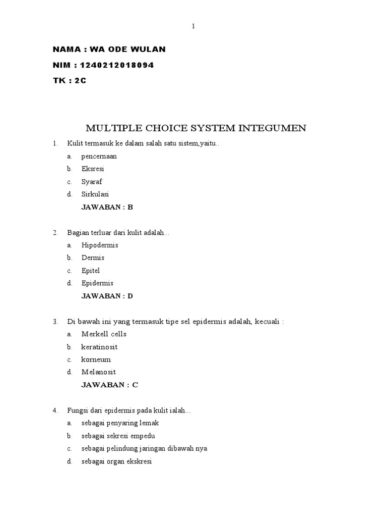 SOAL Sistem Integumen TK. II | PDF