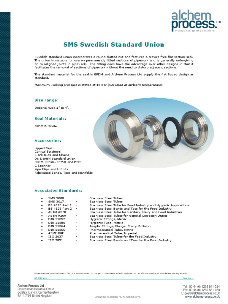 SMS Swedish Standard Union: Size Range | PDF